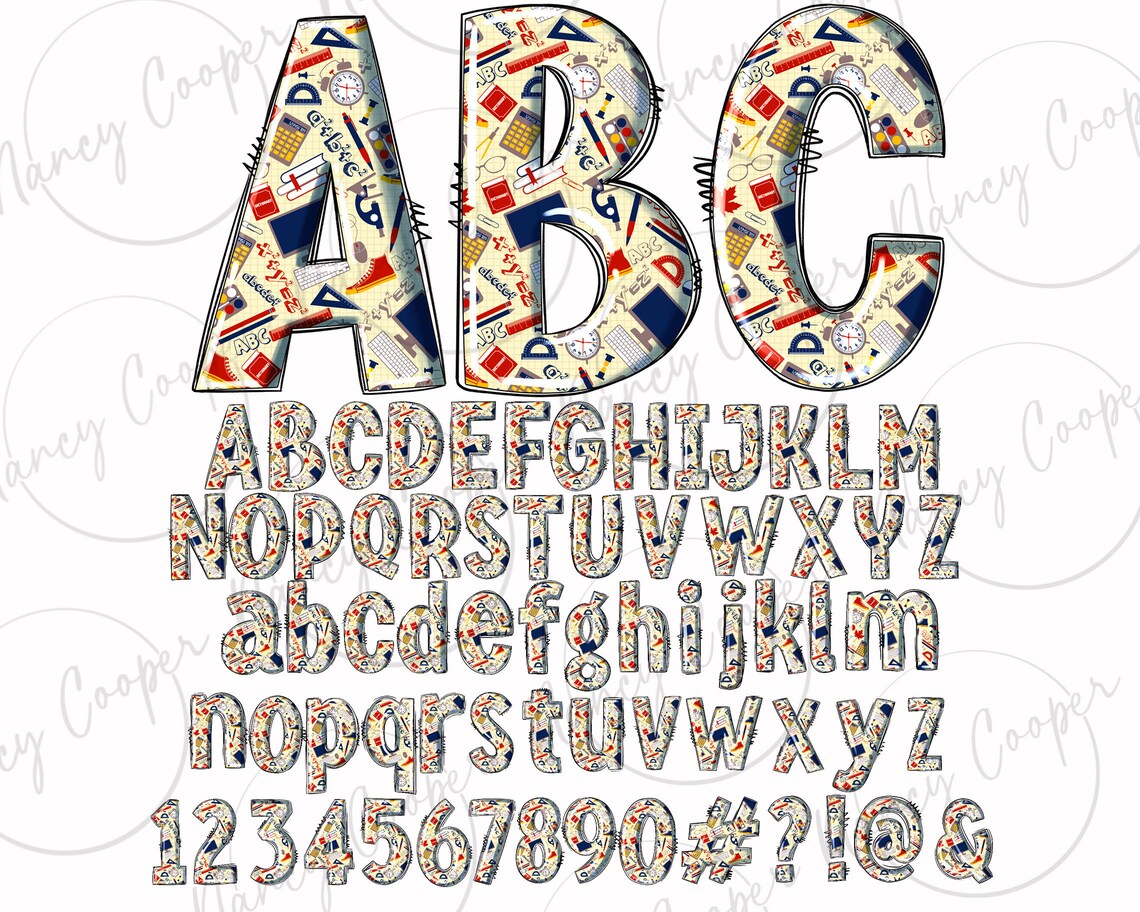 School Alphabet Bundle Png, Back to School Png, School Doodle Letters ...