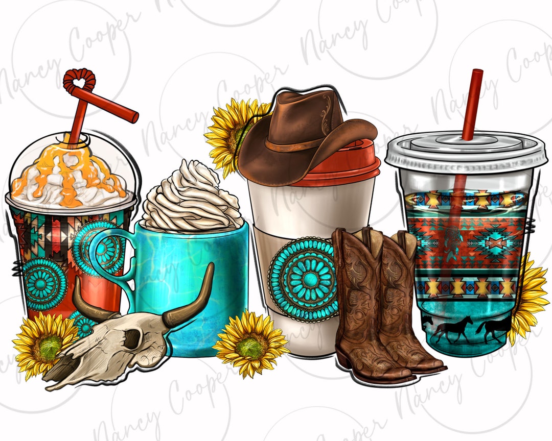 Western Coffee Cups Png Sublimation Design Download, Western Png Design ...