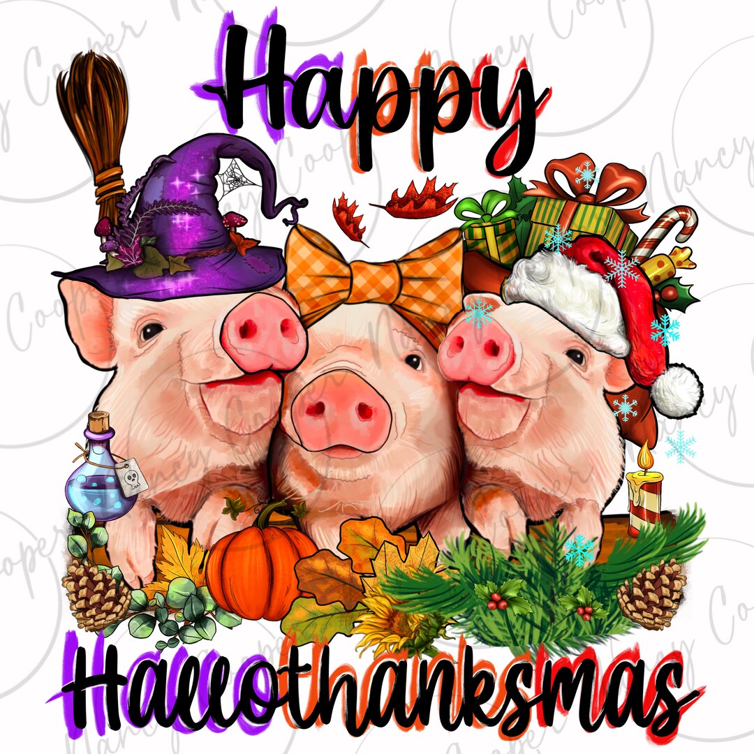 Happy Hallothanksmas Pigs Png Sublimation Design Download, Christmas ...