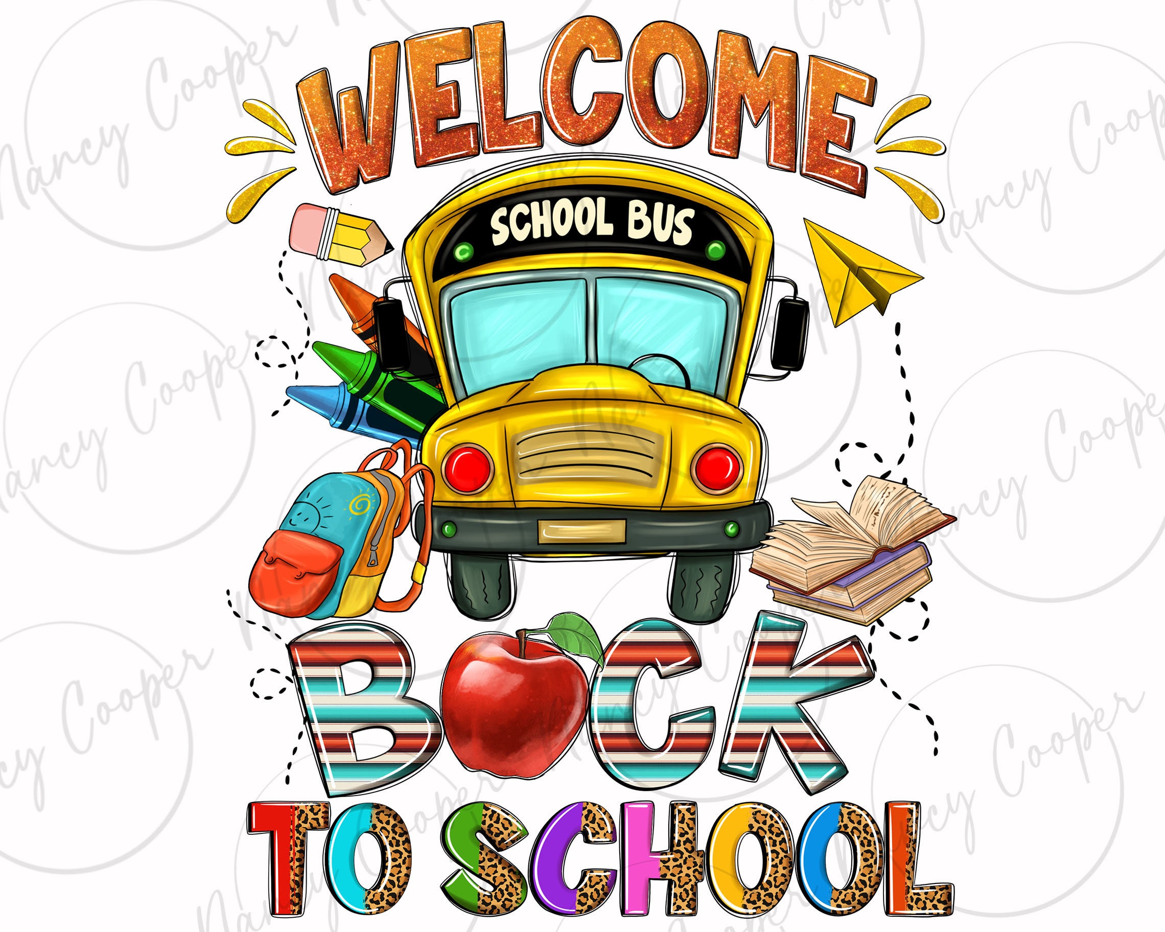 Welcome Back to School With School Bus Png Sublimation Design Download ...