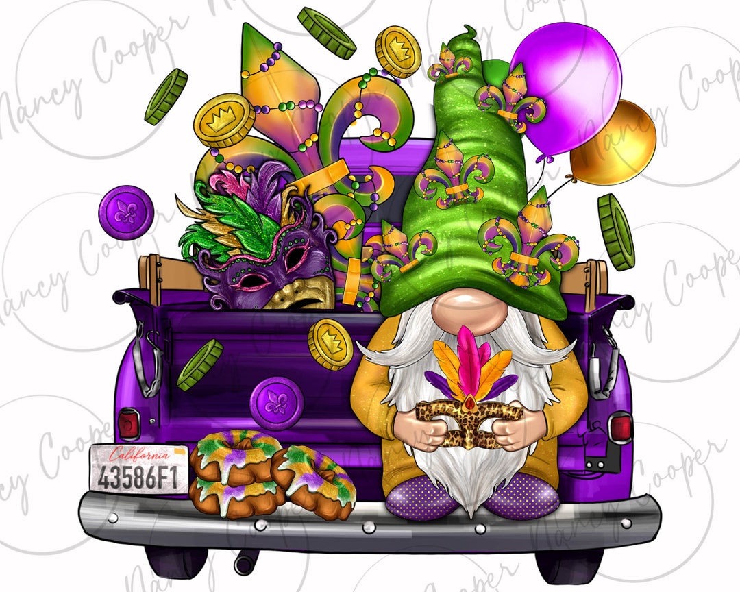 Mardi Gras Gnome on the Truck Png Sublimation Design Download, Happy ...