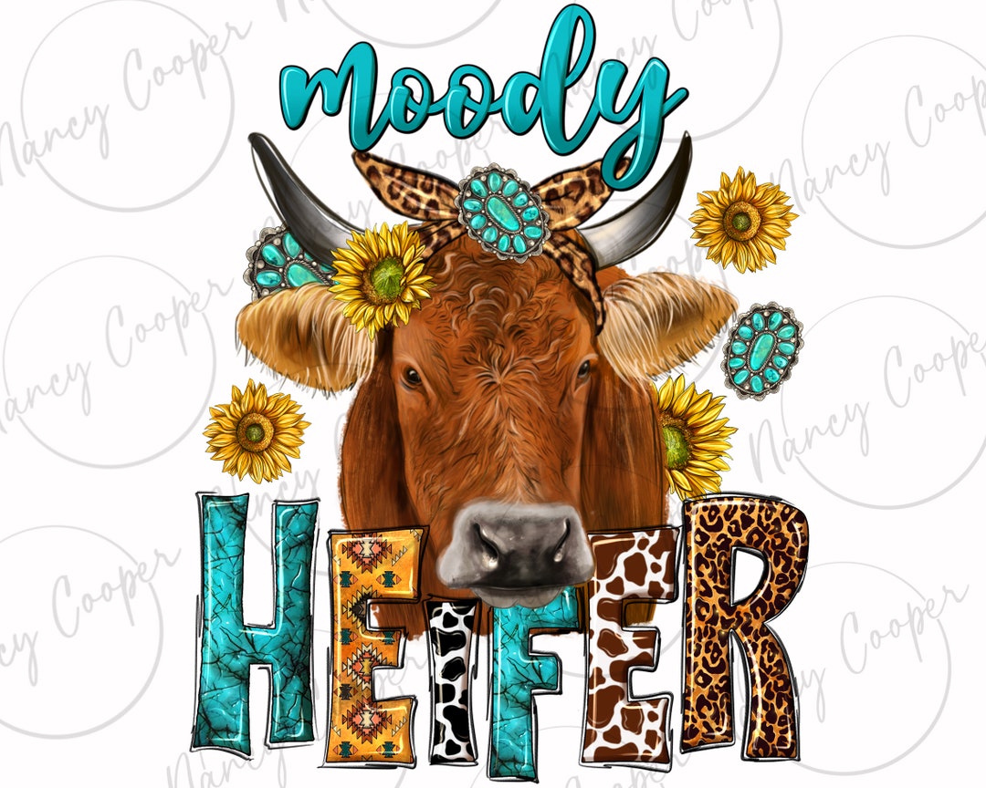 Moody Cow Png Sublimation Design Download, Hand Drawn Cow Png, Cute Cow ...