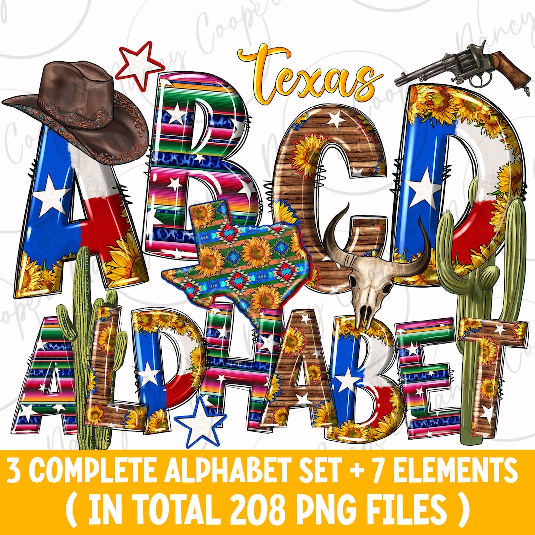 Texas Alphabet Png Files Bundle, Texas Doodle Letters Png, Sunflowers ...