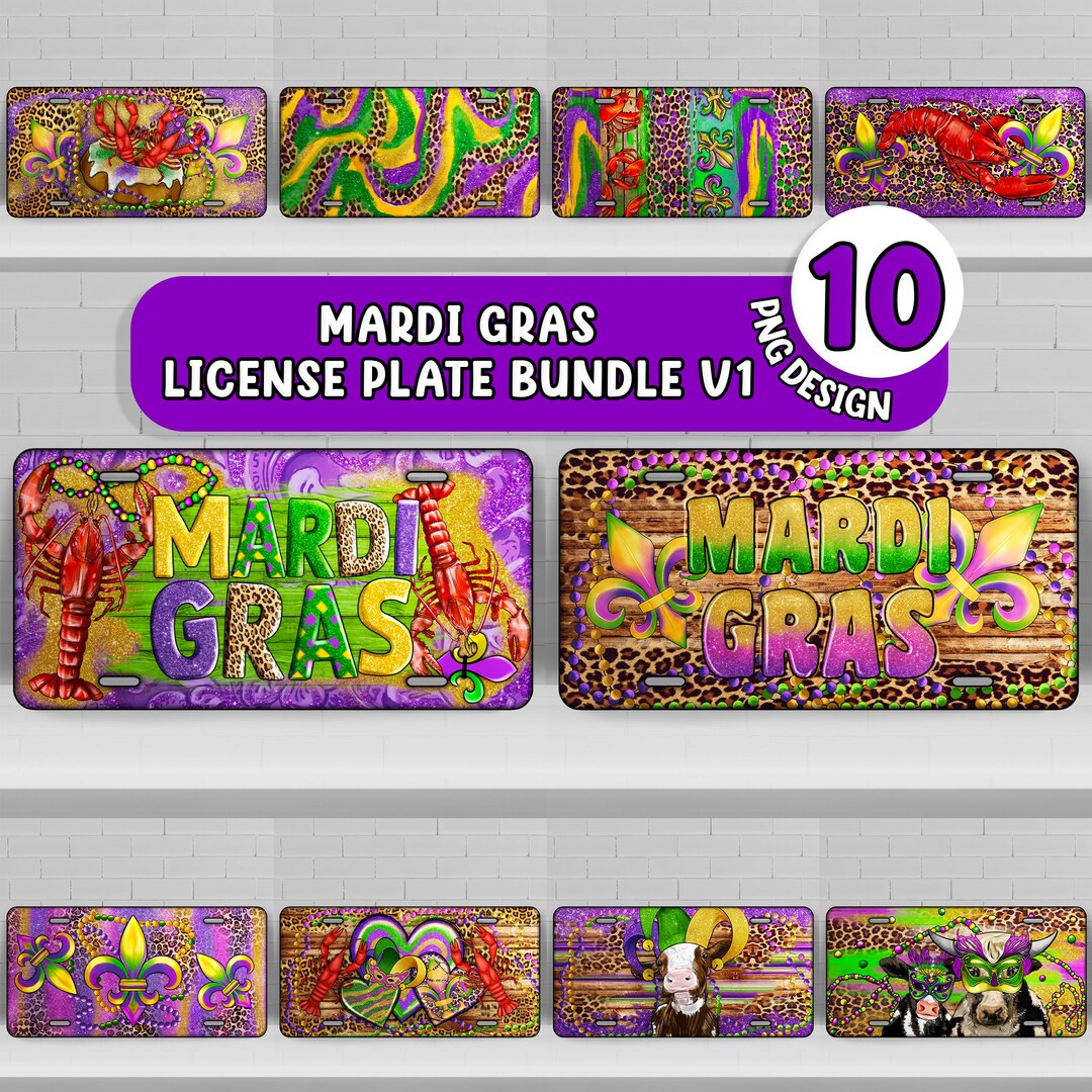 Mardi Gras License Plate Bundle V1 Png, Happy Mardi Gras Png, License ...