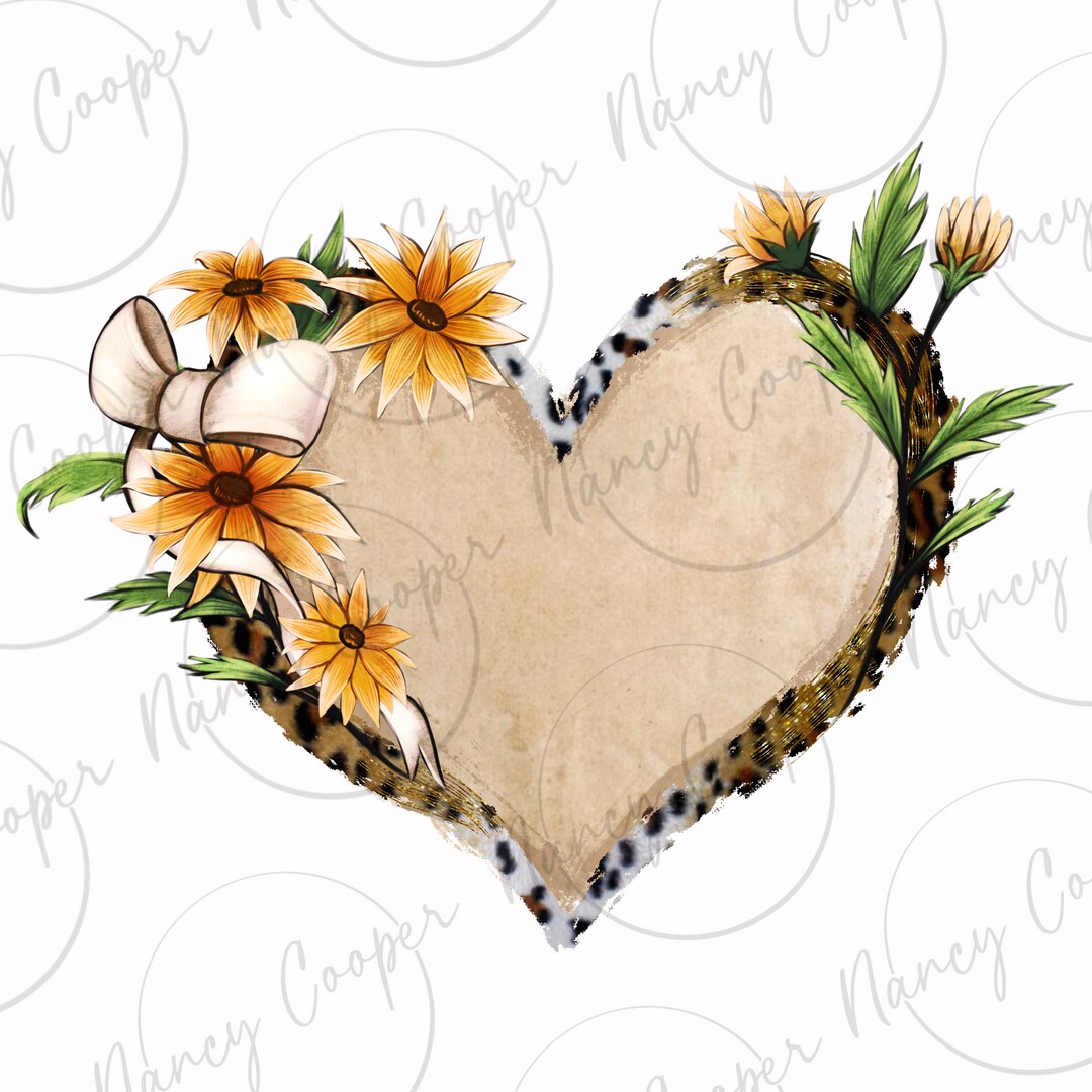 Floral Cheetah Heart Frame Background Png Sublimation Design Download ...