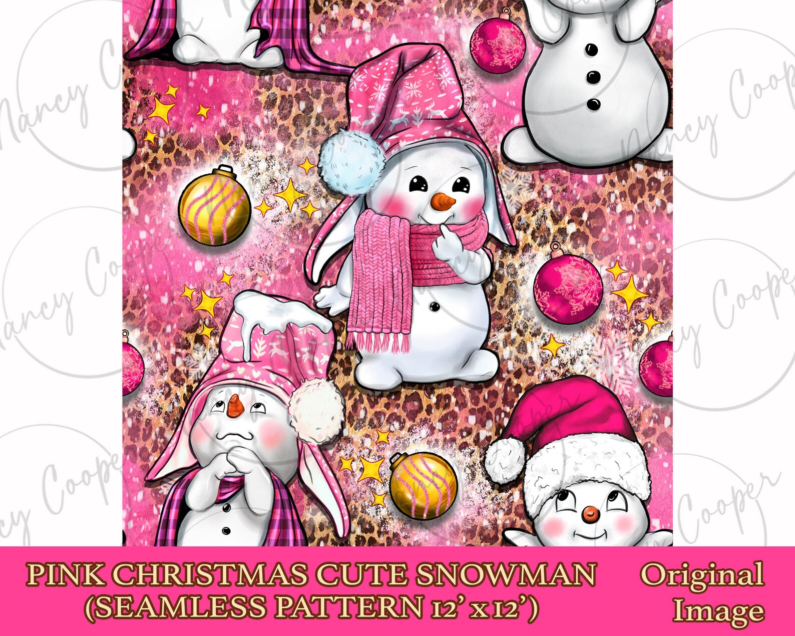 Pink Christmas Cute Snowman Seamless Pattern Digital Paper, Digital ...