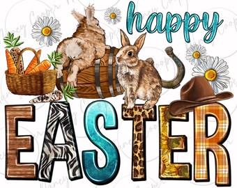 Happy Easter With Cowboy Png Sublimation Design Download, Happy Easter ...