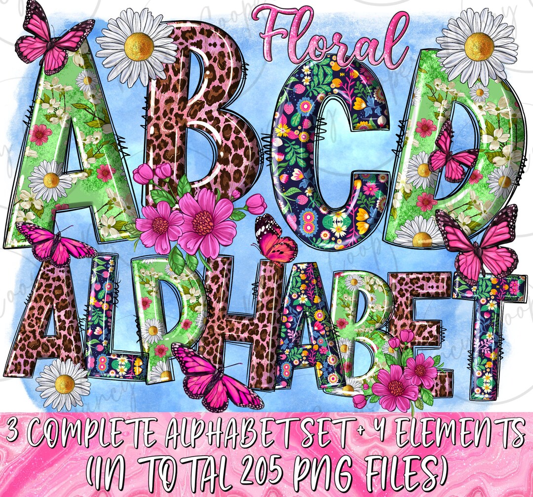 Floral Alphabet Bundle Png, Floral Png, Western Doodle Letters Png ...