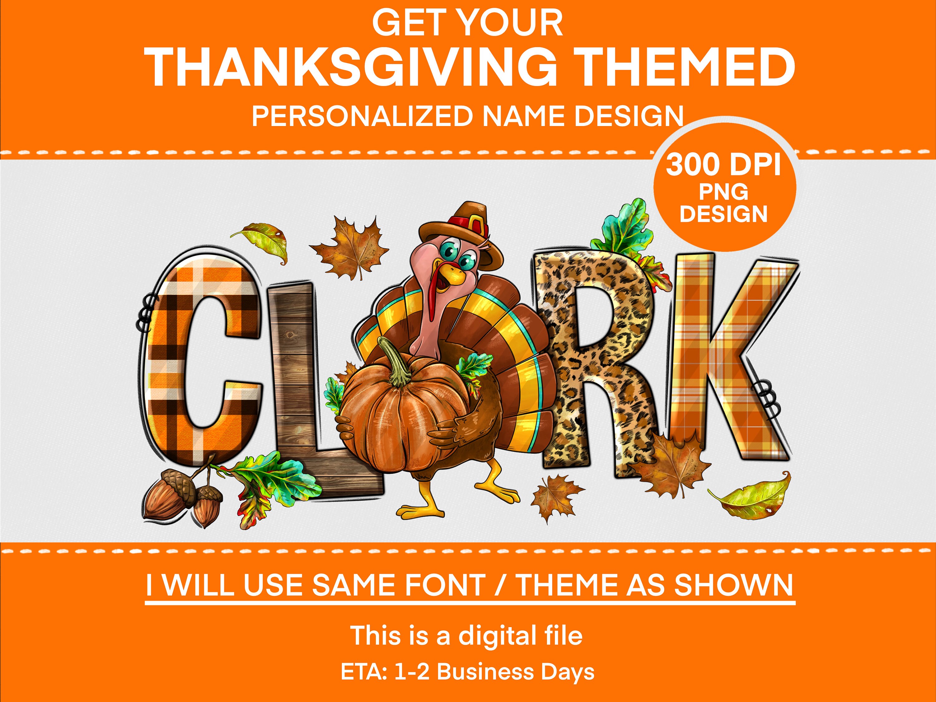 Personalized Thanksgiving Themed Name Png Sublimation Design Download ...