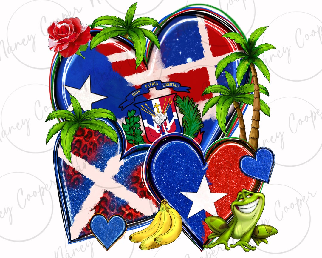 Puerto Rico With Dominican Republic Hearts Png Sublimation Design ...