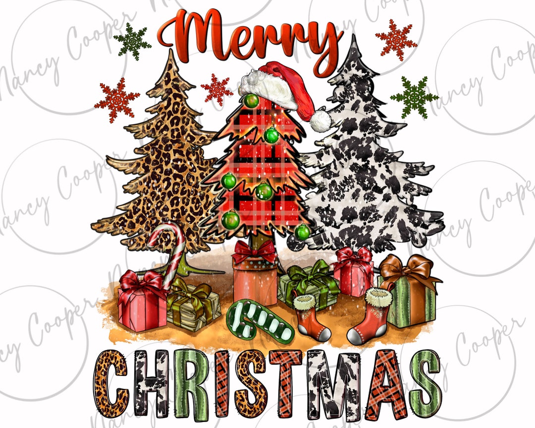 Merry Christmas With Western Trees Png Sublimation Design Download ...
