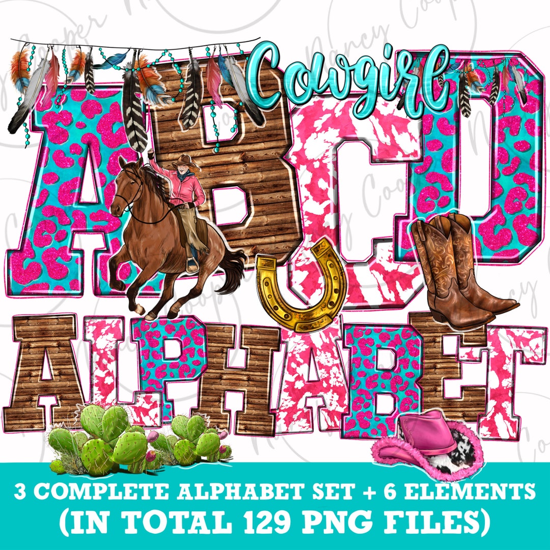 Cowgirl Alphabet Png Files Bundle, Cowgirl Doodle Letters Png, Western ...