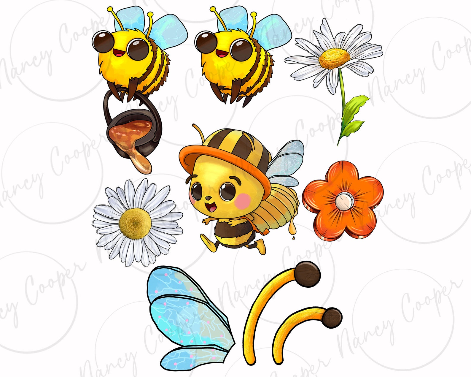 Daisy Honey Bee Alphabet Bundle Png, Bee Png, Honey Doodle Letters Png ...