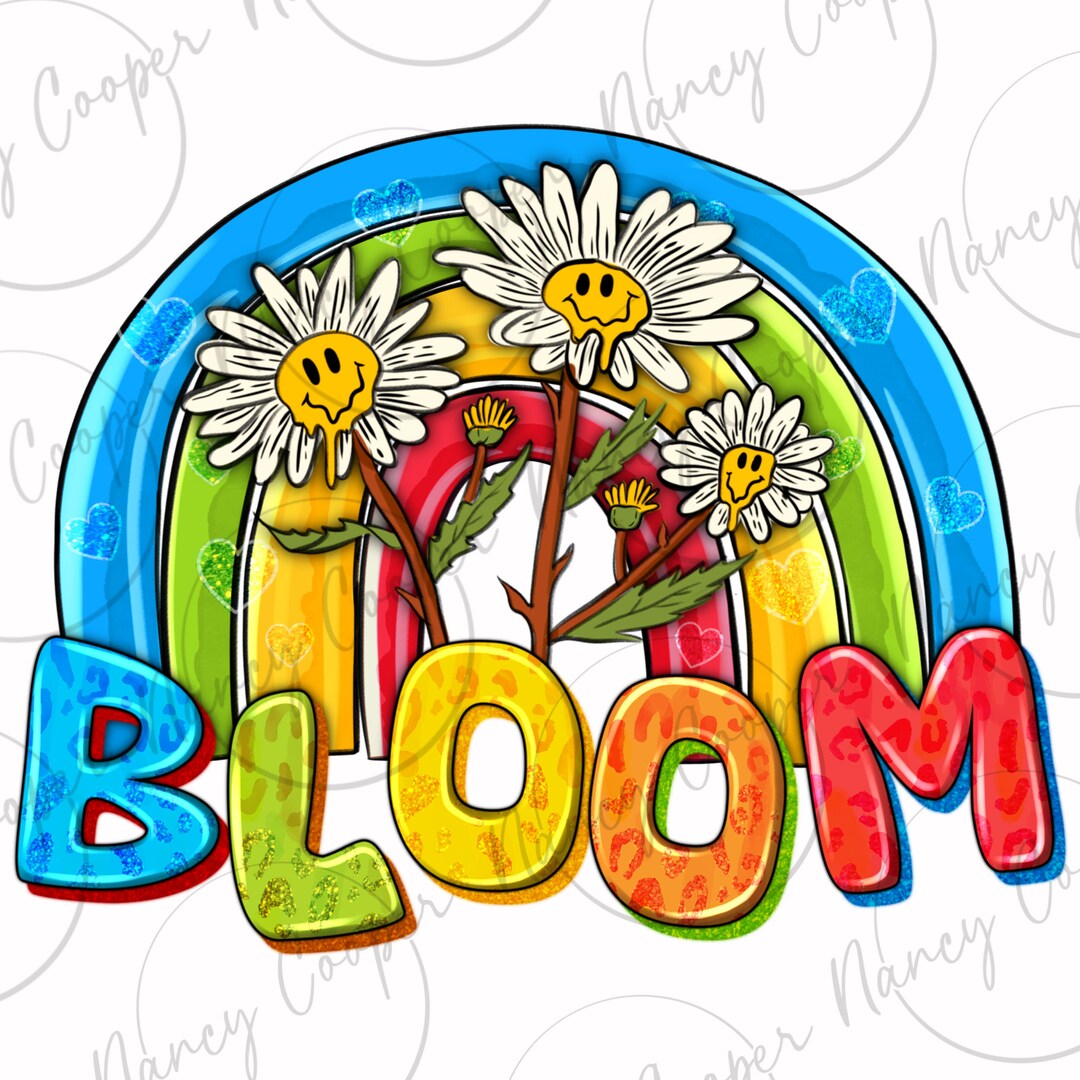 Bloom Png Sublimation Design Download, Hand Drawn Daisies Png, Rainbow ...