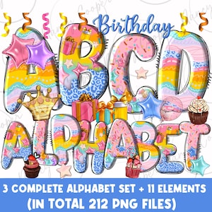 Birthday Alphabet Png Files Bundle, Birthday Doodle Letters Png ...