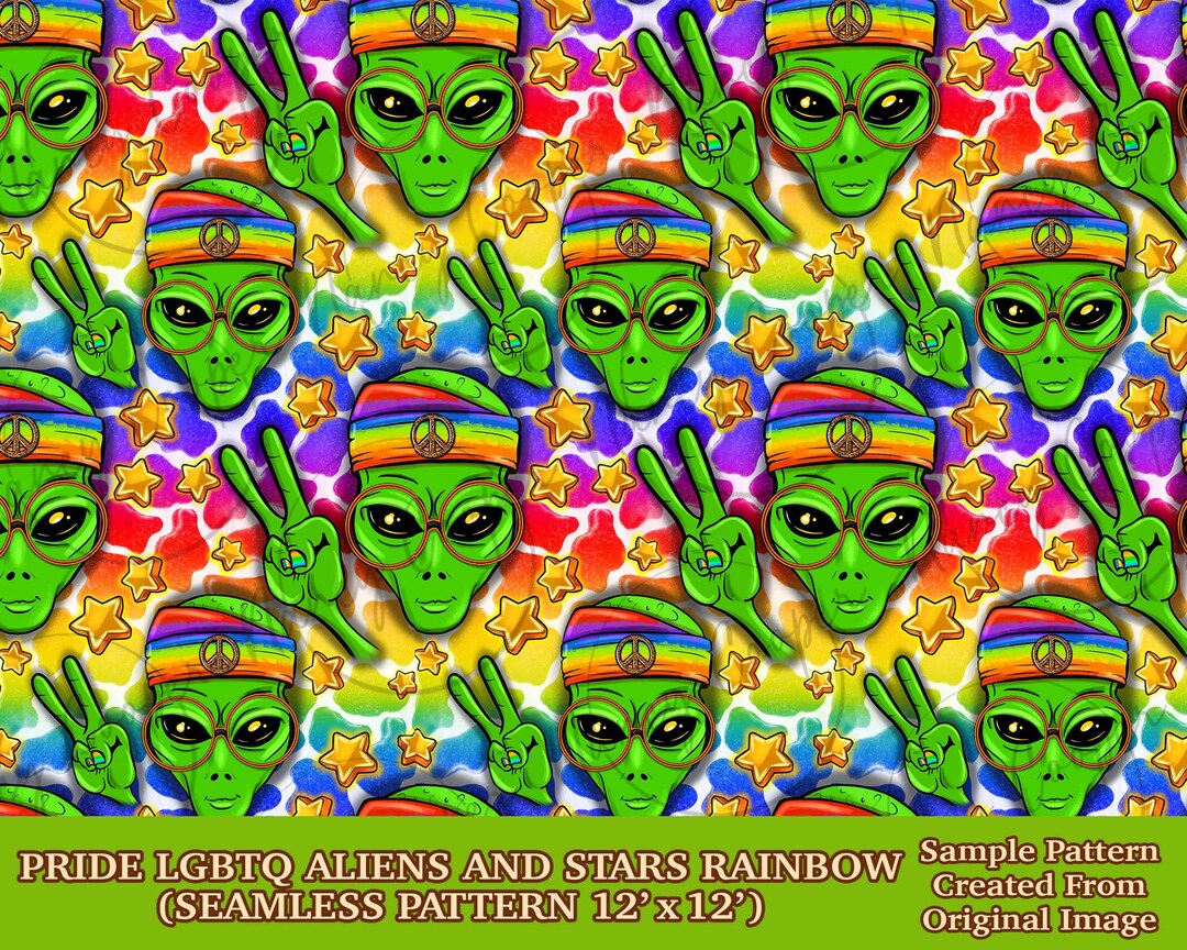 Pride LGBTQ+ Aliens and Stars With Rainbow Seamless Pattern Digital ...