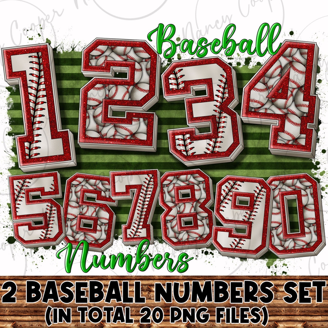 2 Baseball Numbers Set Png Files Bundle, Baseball Numbers Doodle ...