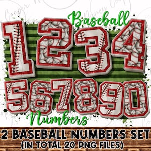 2 Baseball Numbers Set Png Files Bundle, Baseball Numbers Doodle ...