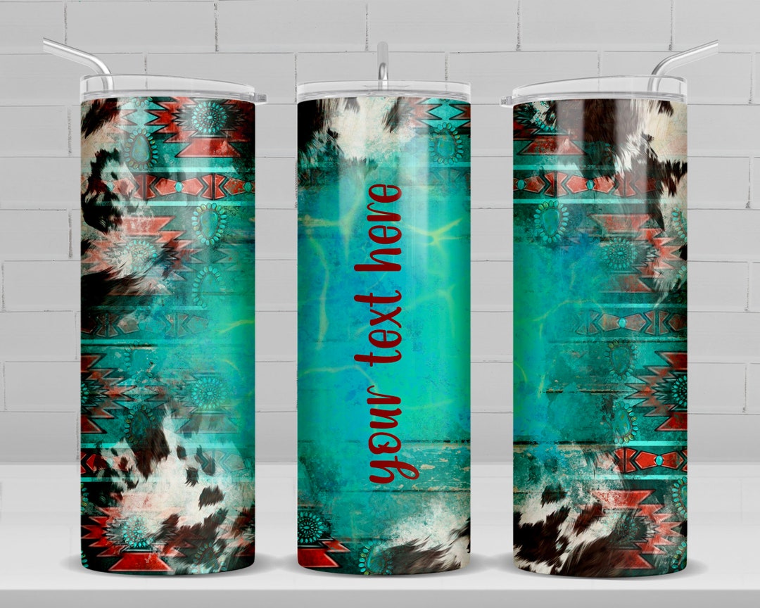 Personalized Cowhide Aztec Turquoise 20 Oz Skinny Tumbler Png ...