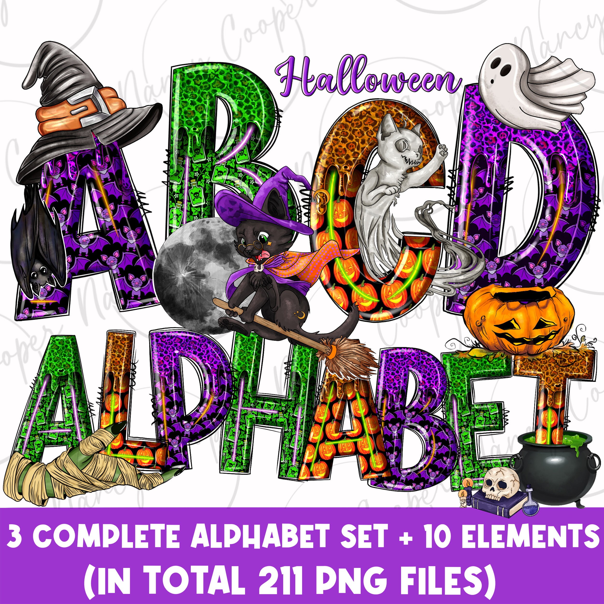 Halloween Alphabet Bundle Png, Halloween Png, Halloween Doodle Letters ...
