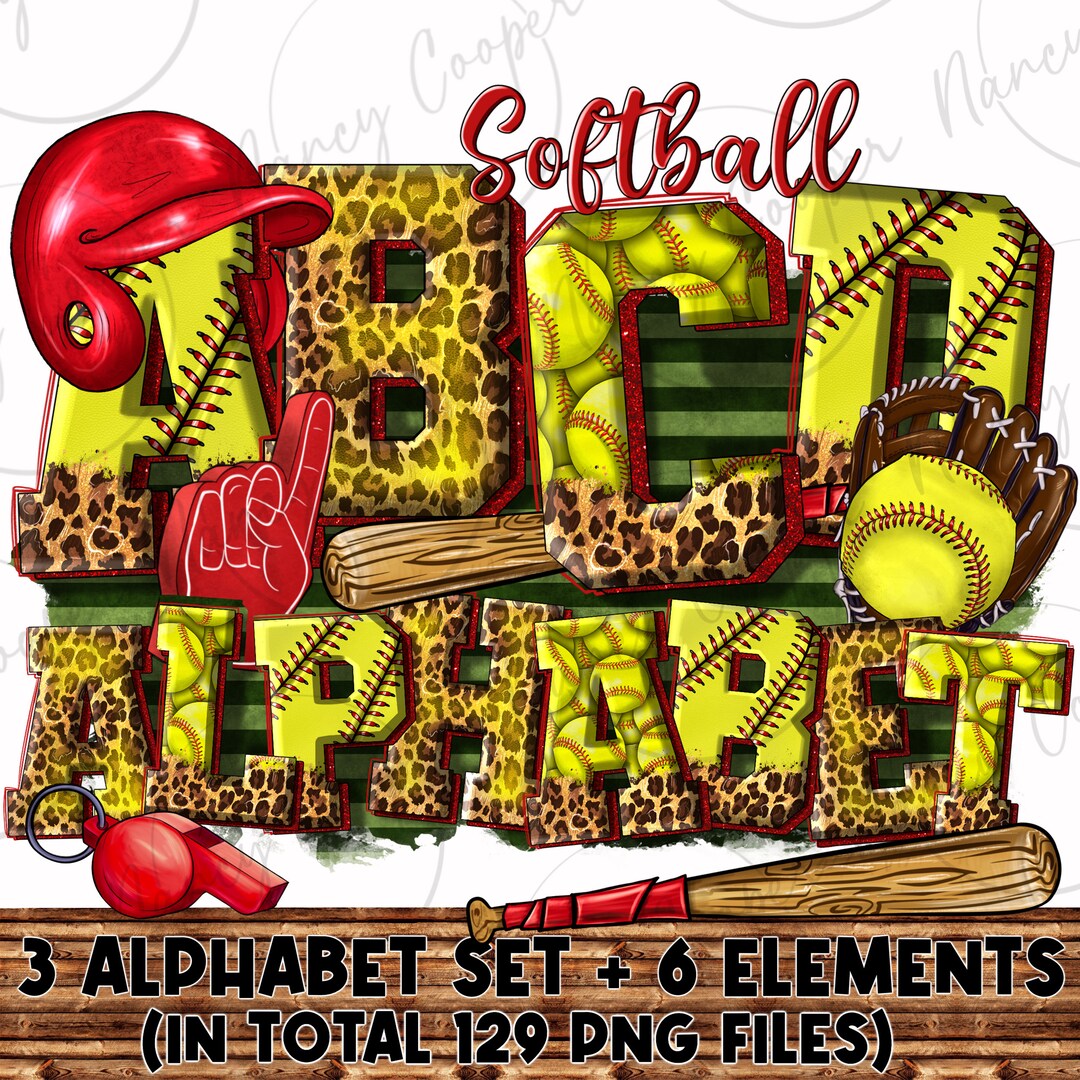 Softball Alphabet Bundle Png, Softball Png, Softball Doodle Letters Png ...