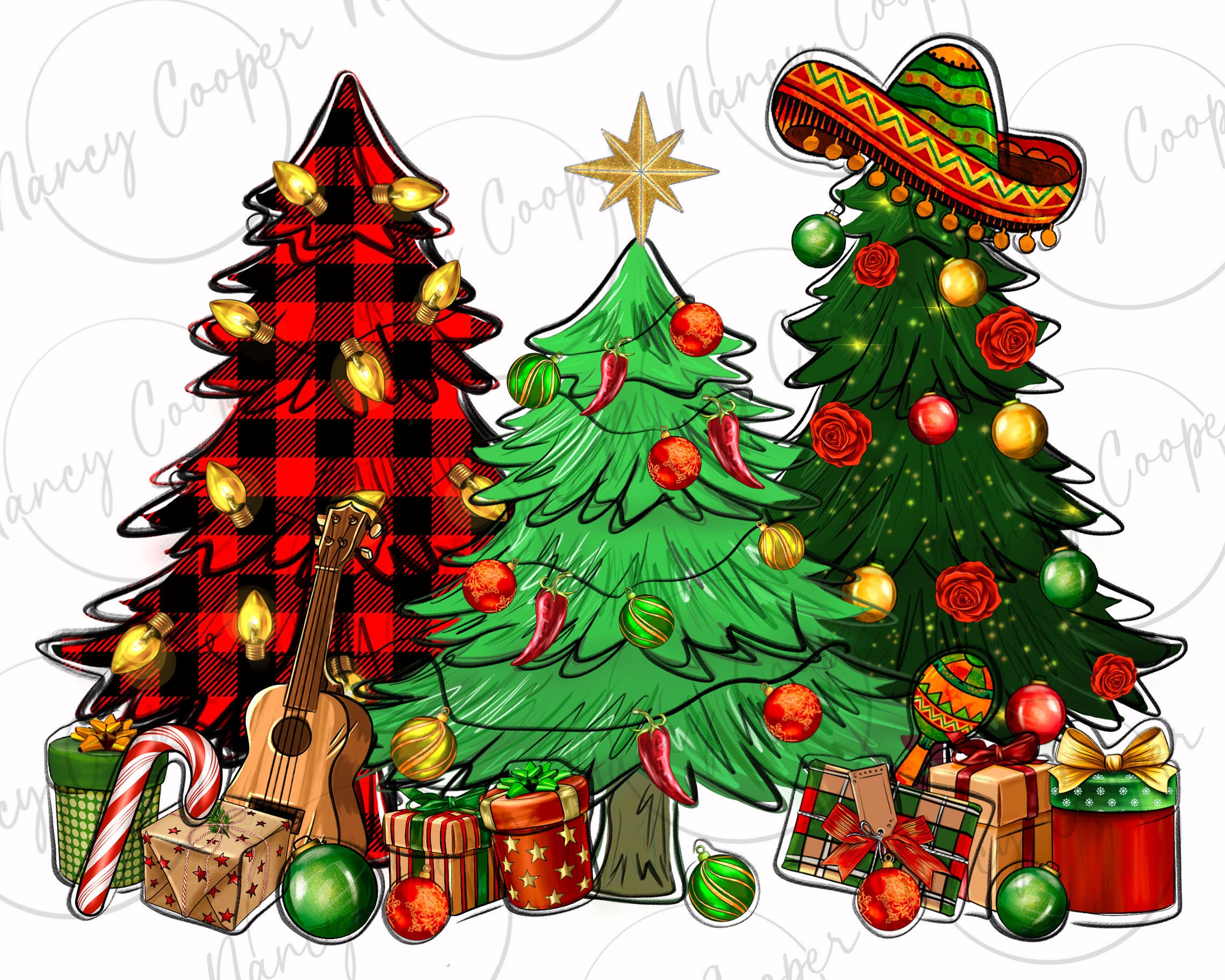 Mexican Christmas Trees Png Sublimation Design Download Merry - Etsy