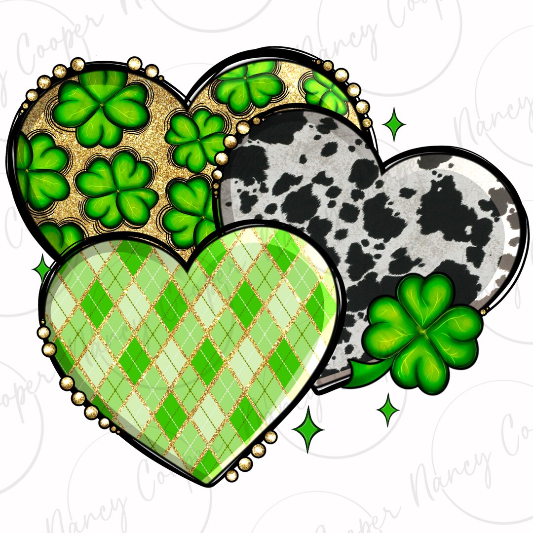 St. Patrick's Day Cowhide Hearts Png Sublimation Design Download, Happy ...