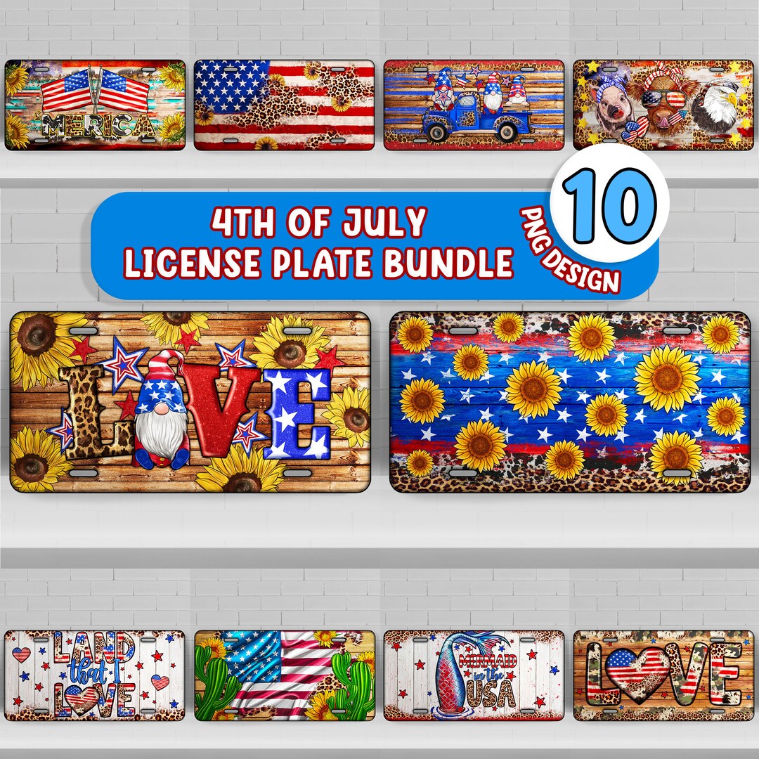 4th of July License Plate Bundle Png, Independence Day Png, Western ...