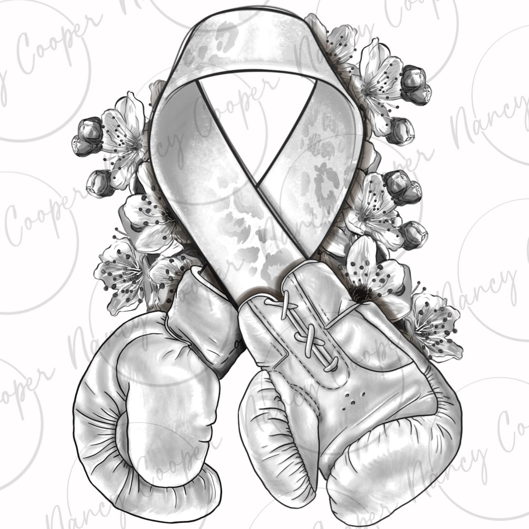 Lung Cancer White Ribbon With Boxing Gloves Png Sublimation Design ...