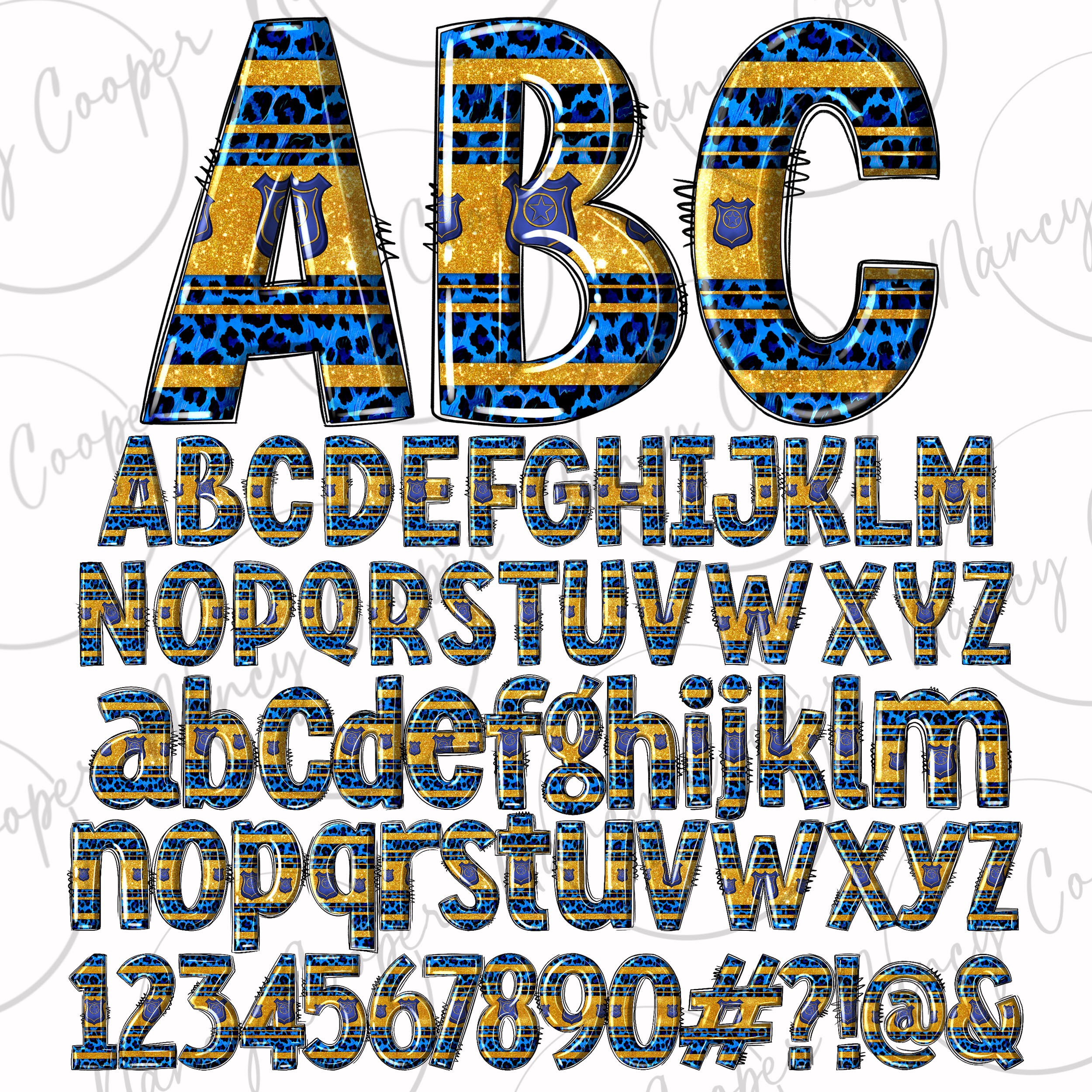 Police Alphabet Png Files Bundle, Police Doodle Letters Png, Glitter ...