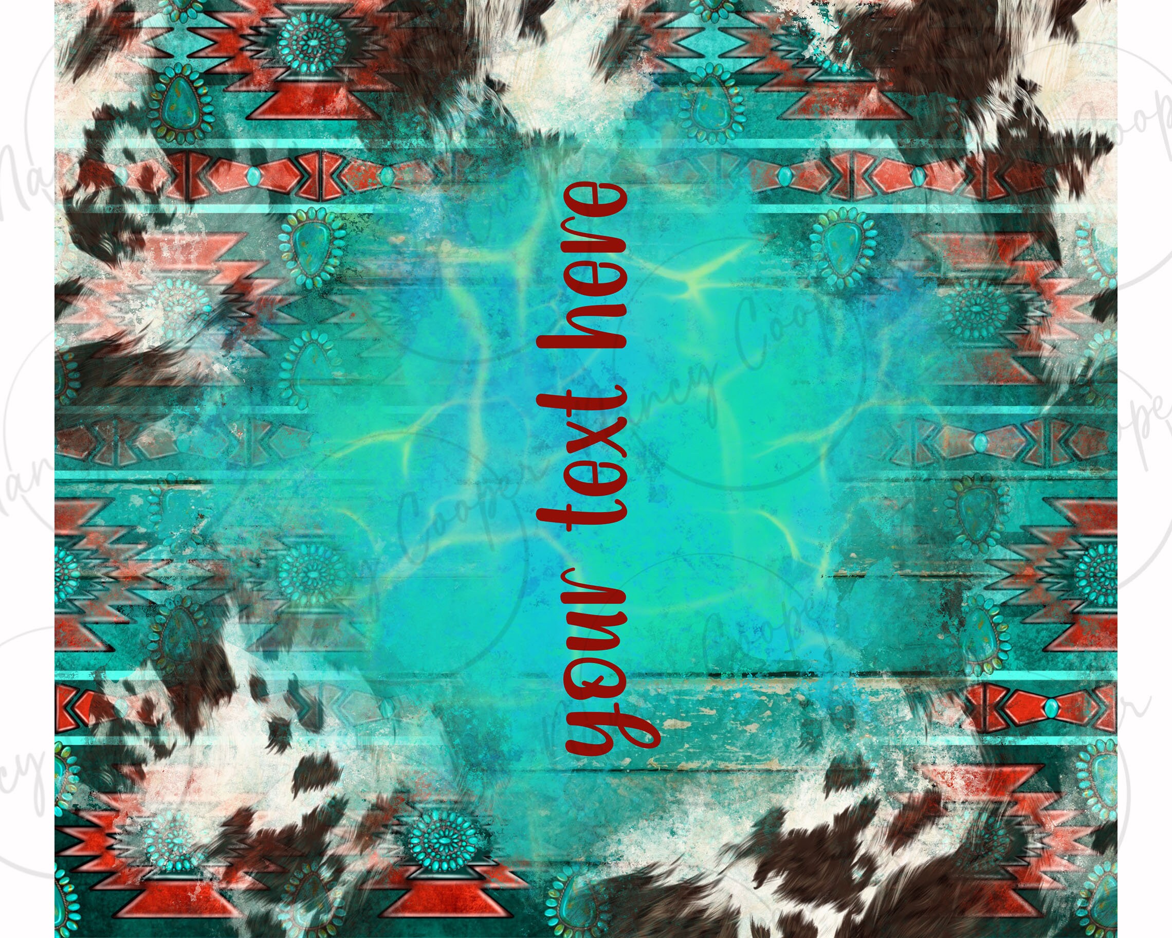 Personalized Cowhide Aztec Turquoise 20 Oz Skinny Tumbler Png ...