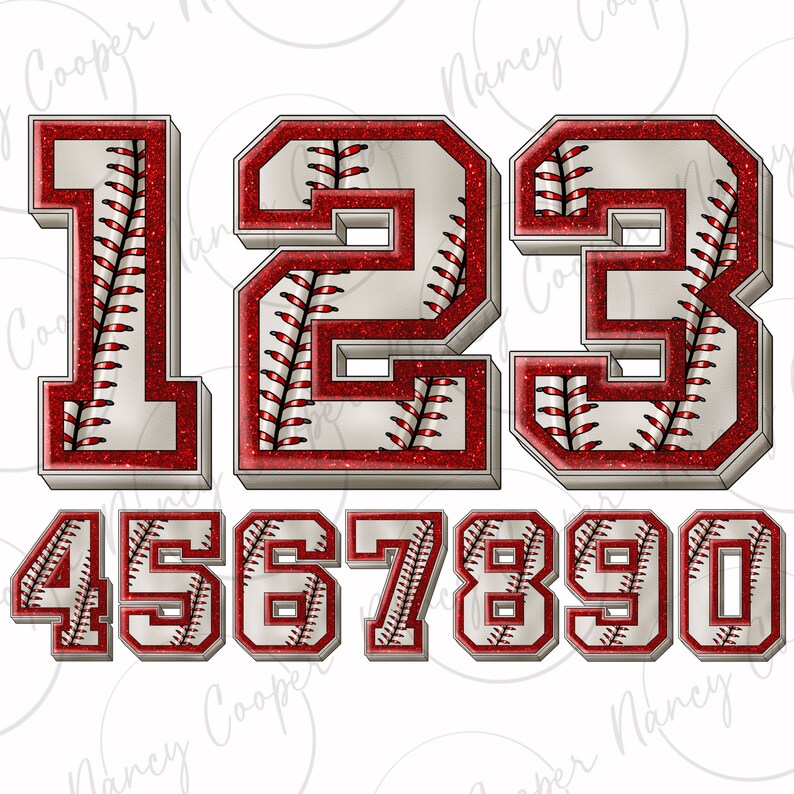 2 Baseball Numbers Set Png Files Bundle, Baseball Numbers Doodle ...