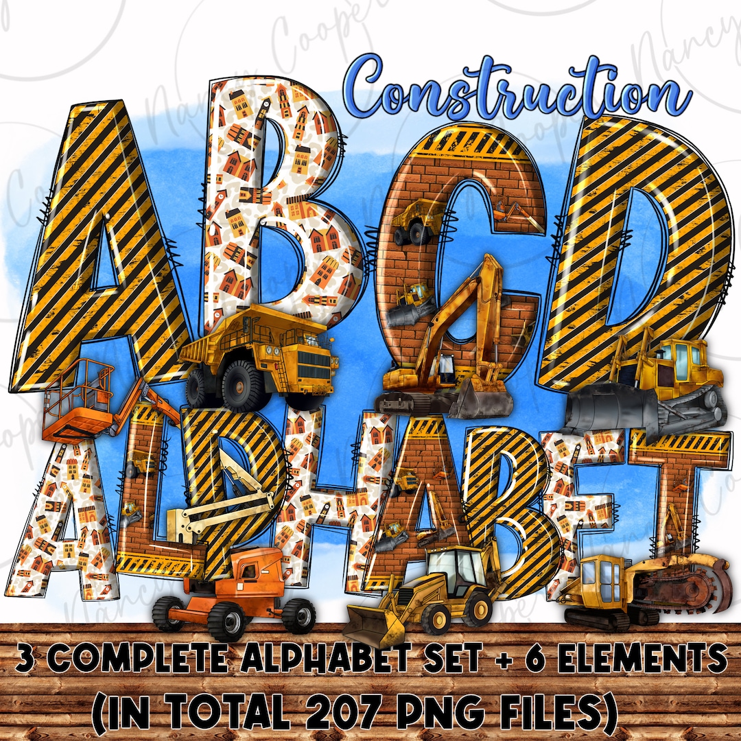 Construction Alphabet Png Files Bundle, Construction Doodle Letters Png ...