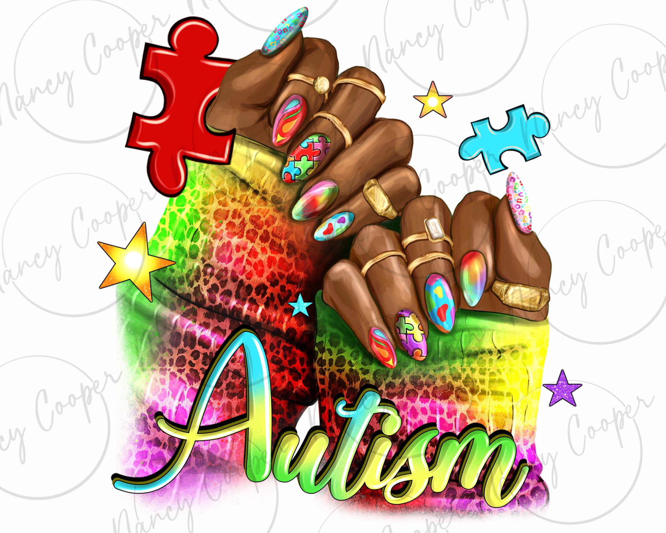 Black Woman Autism Nails Png Sublimation Design Download - Etsy