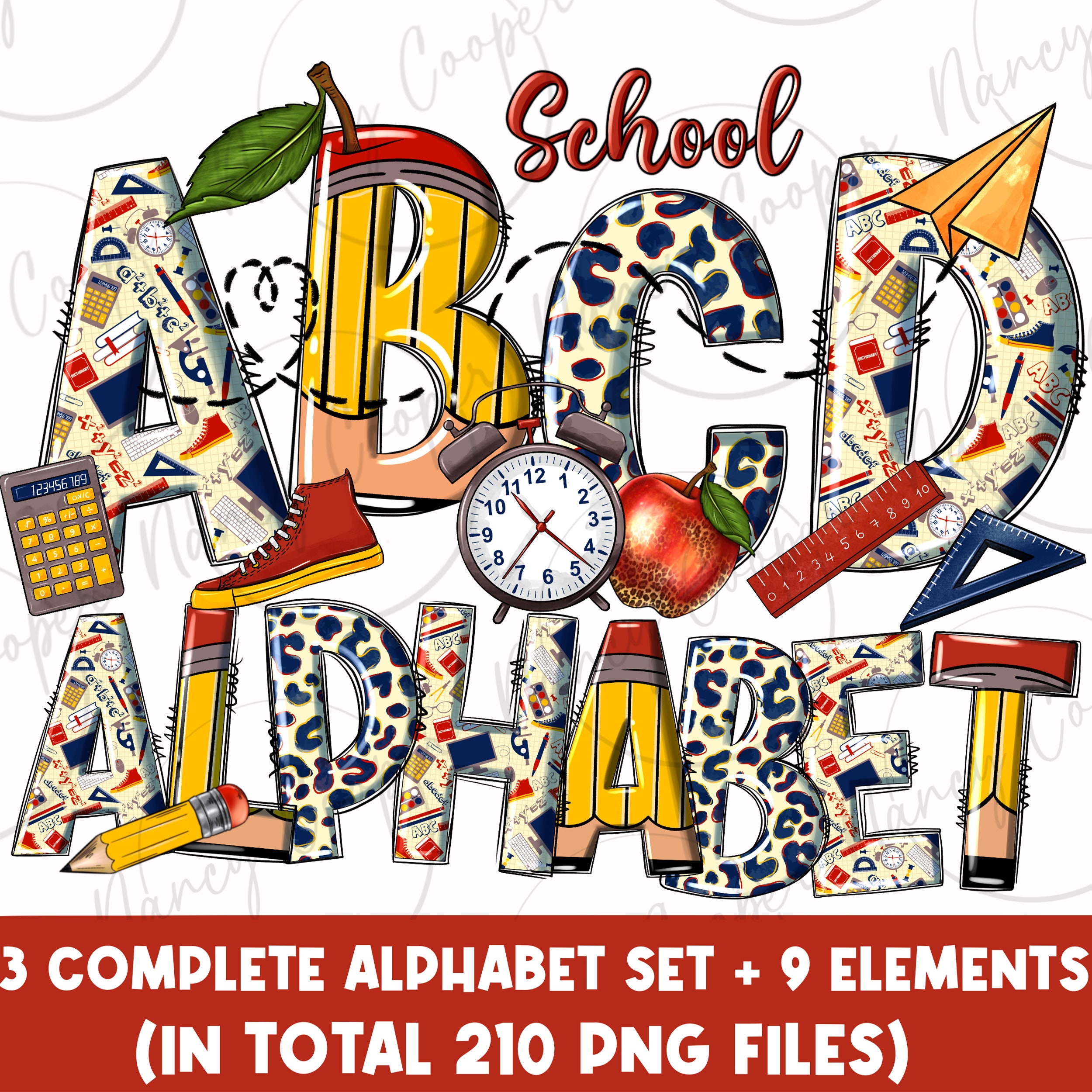 School Alphabet Bundle Png, Back to School Png, School Doodle Letters ...