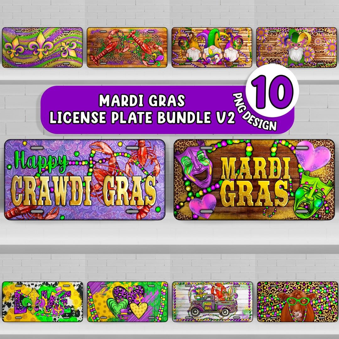 Mardi Gras License Plate Bundle V2 Png, Happy Mardi Gras Png, License ...