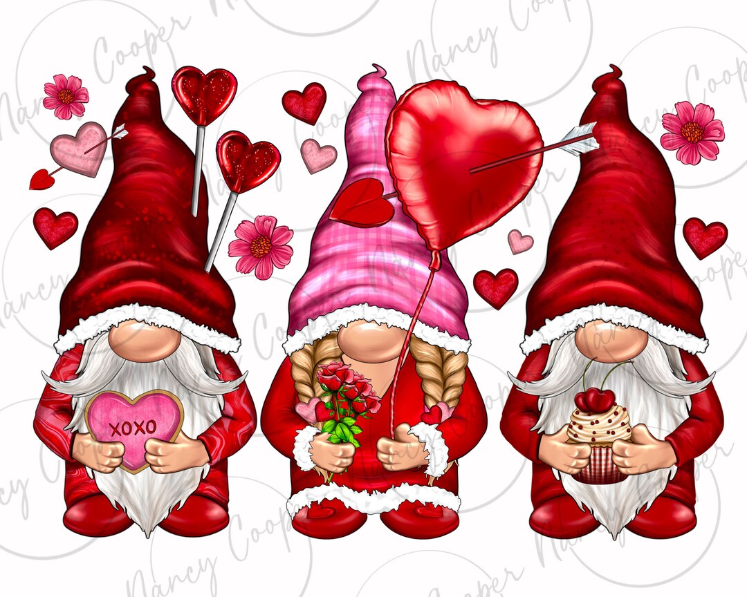 Valentine's Day Gnomes With Heart Balloon Png Sublimation Design ...