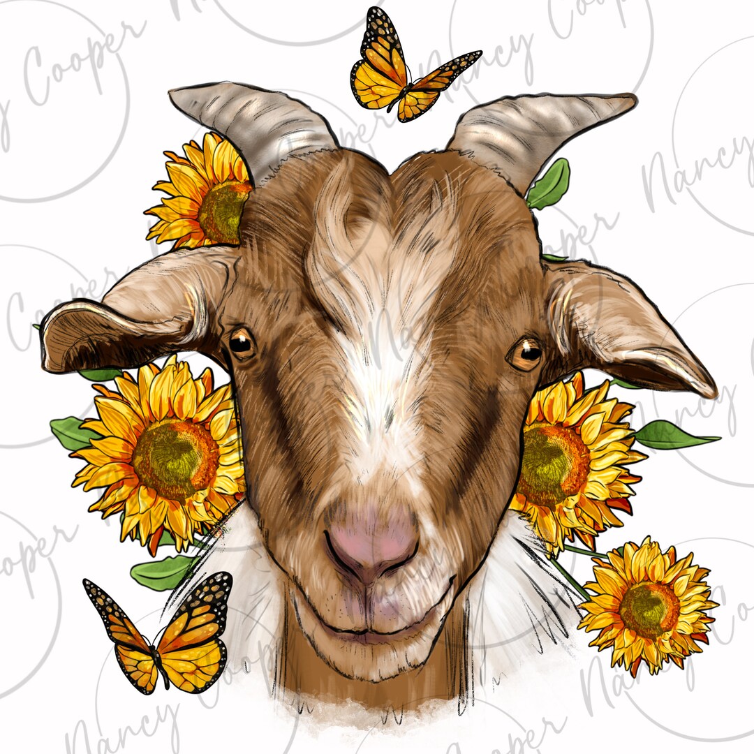 Sunflower Goat Png Sublimation Design Download, Hand Drawn Goat Png ...