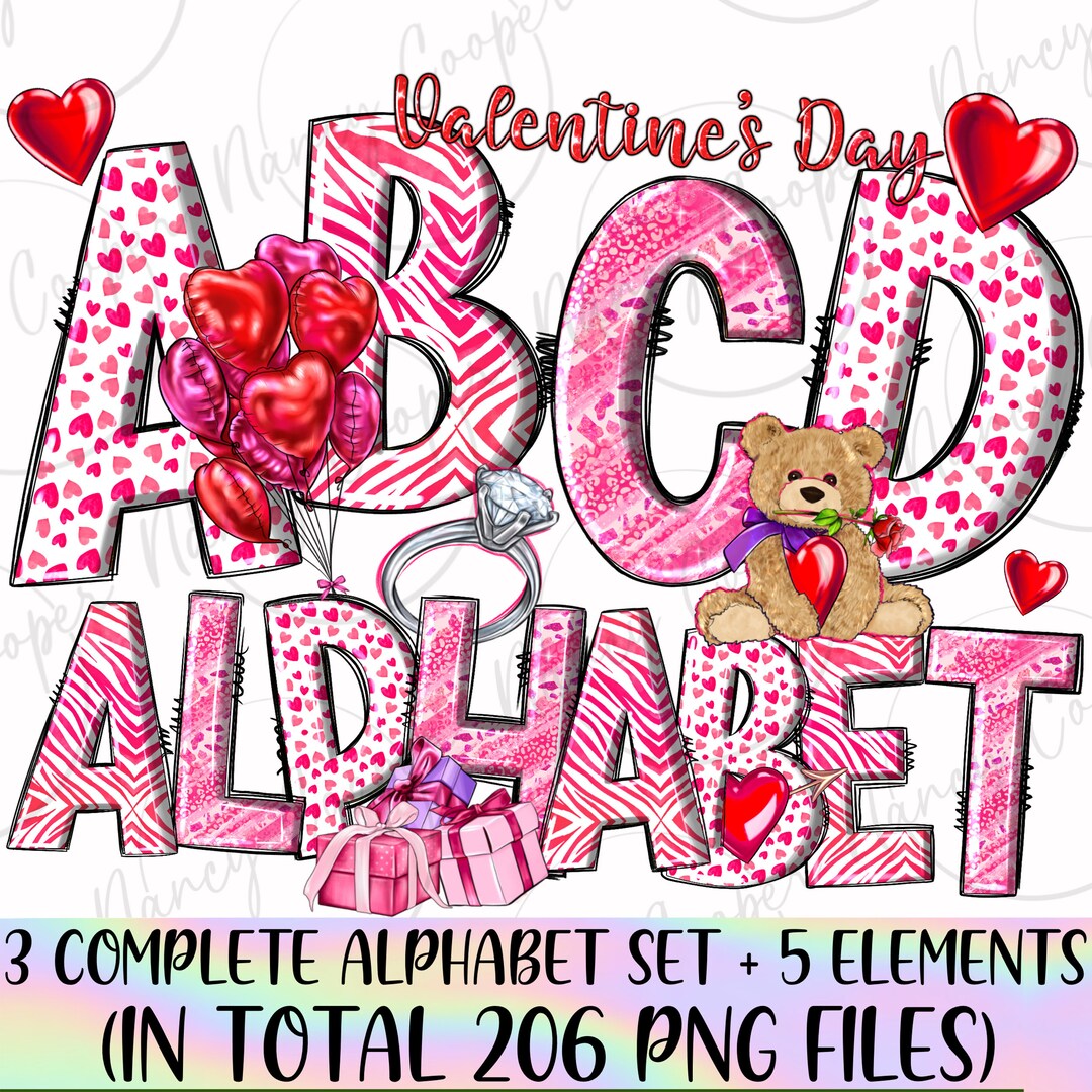Valentine's Day Alphabet Png Files Bundle, Western Doodle Letters Png ...