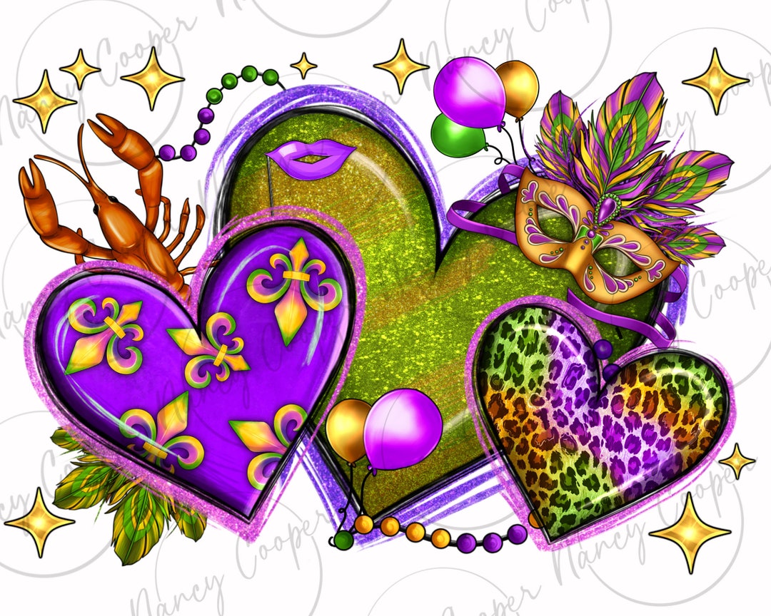 Mardi Gras Hearts Png Sublimation Design Download, Happy Mardi Gras Png ...