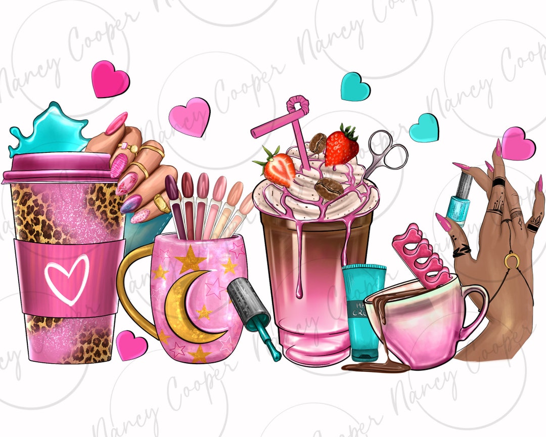Nail Tech Coffee Cups Png Sublimation Design Download, Coffee Time Png ...