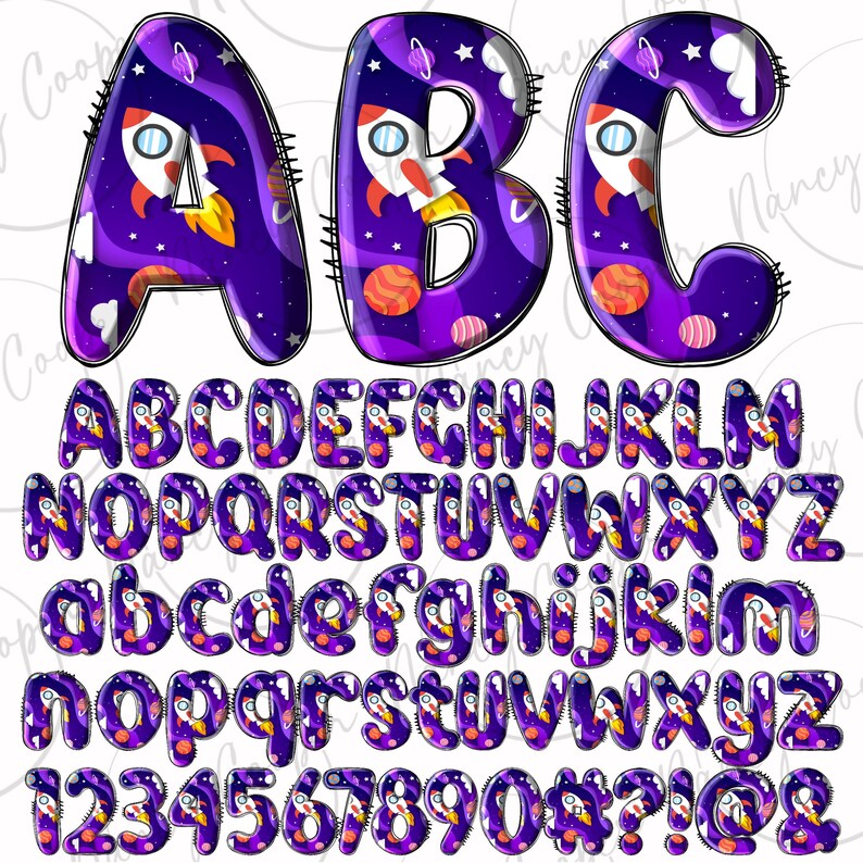Space Alphabet Bundle Png, Space Png, Space Doodle Letters Png, Space ...