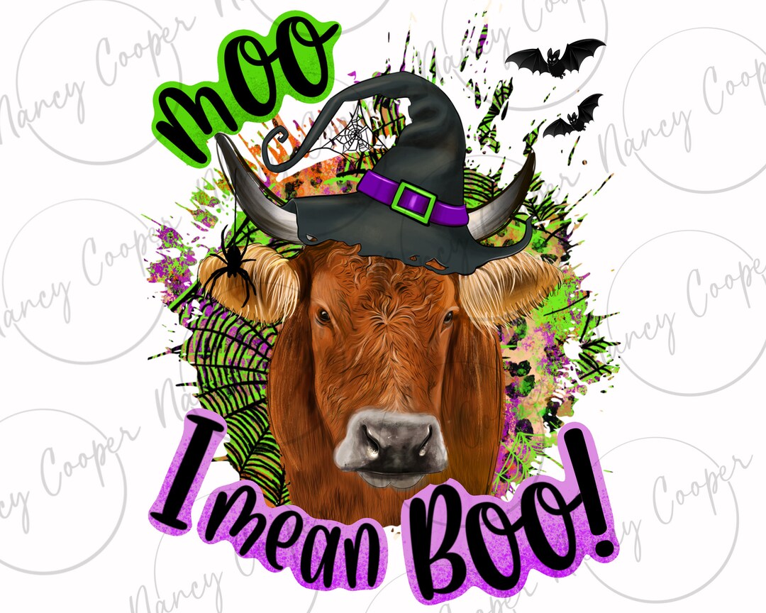Moo I Mean Boo Cow Png Sublimation Design Download, Happy Halloween Png ...