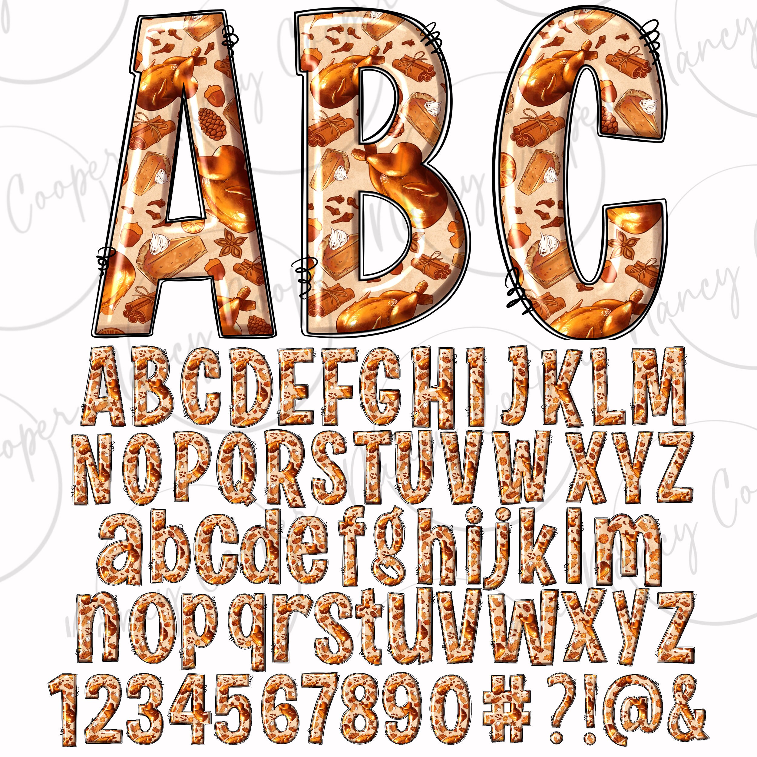 Thanksgiving Alphabet Bundle Png, Fall Png, Fall Doodle Letters Png ...