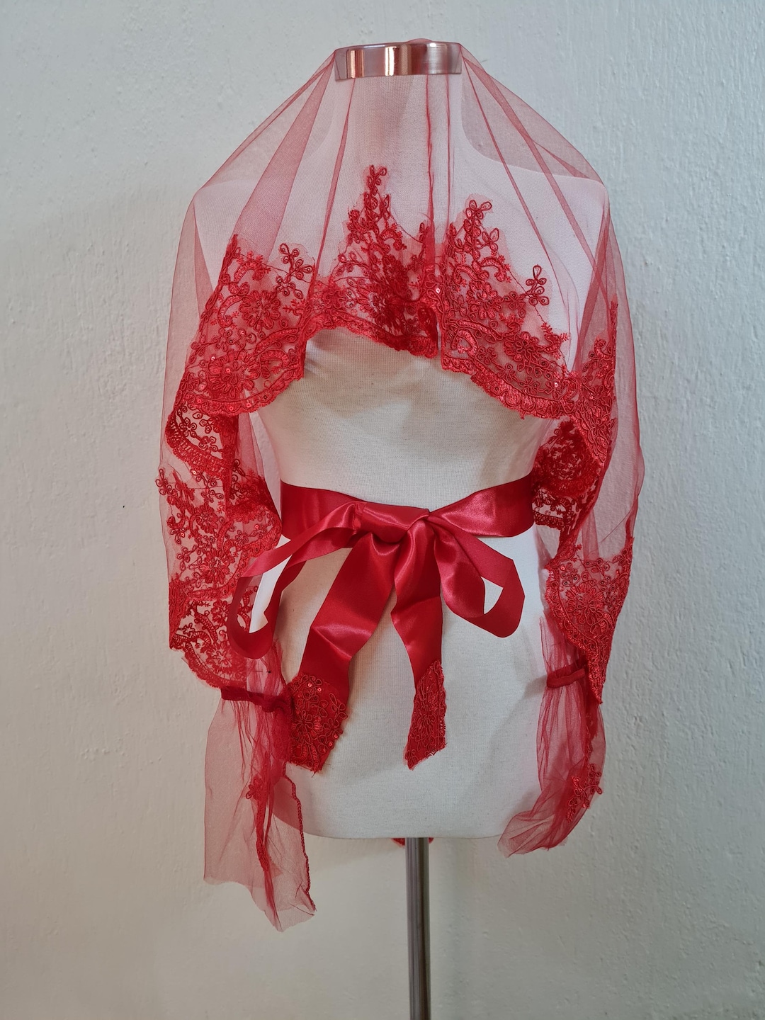 Bridal Wedding Veil Set, Red Henna Night Set, Lace Bride Veil - Etsy