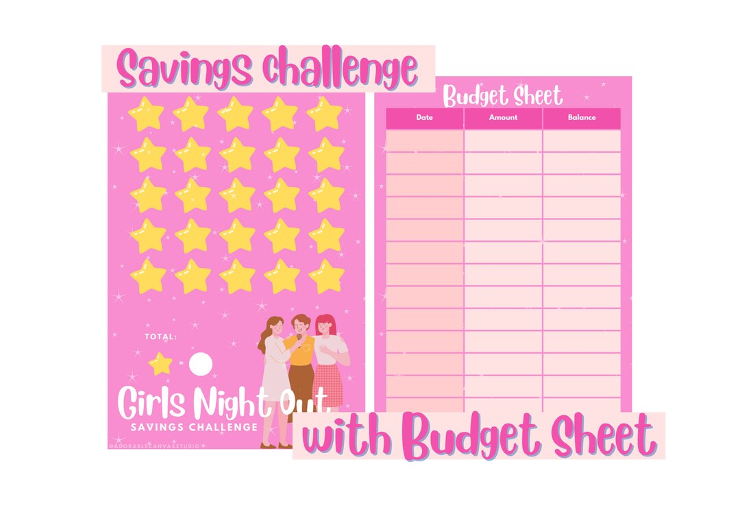 Savings Challenge Girls Night Out With Budget Sheet Printable Cash ...