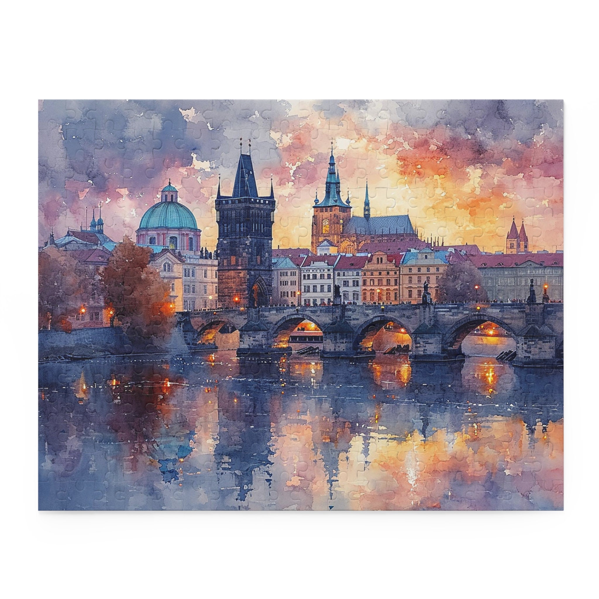 Puzzle - Charles Bridge Prague, Watercolored Image, Puzzle in 3 Sizes ...