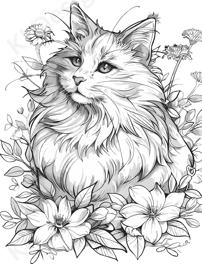 Stress Relief Coloring Pages for Adults, With Animals and Flowers ...