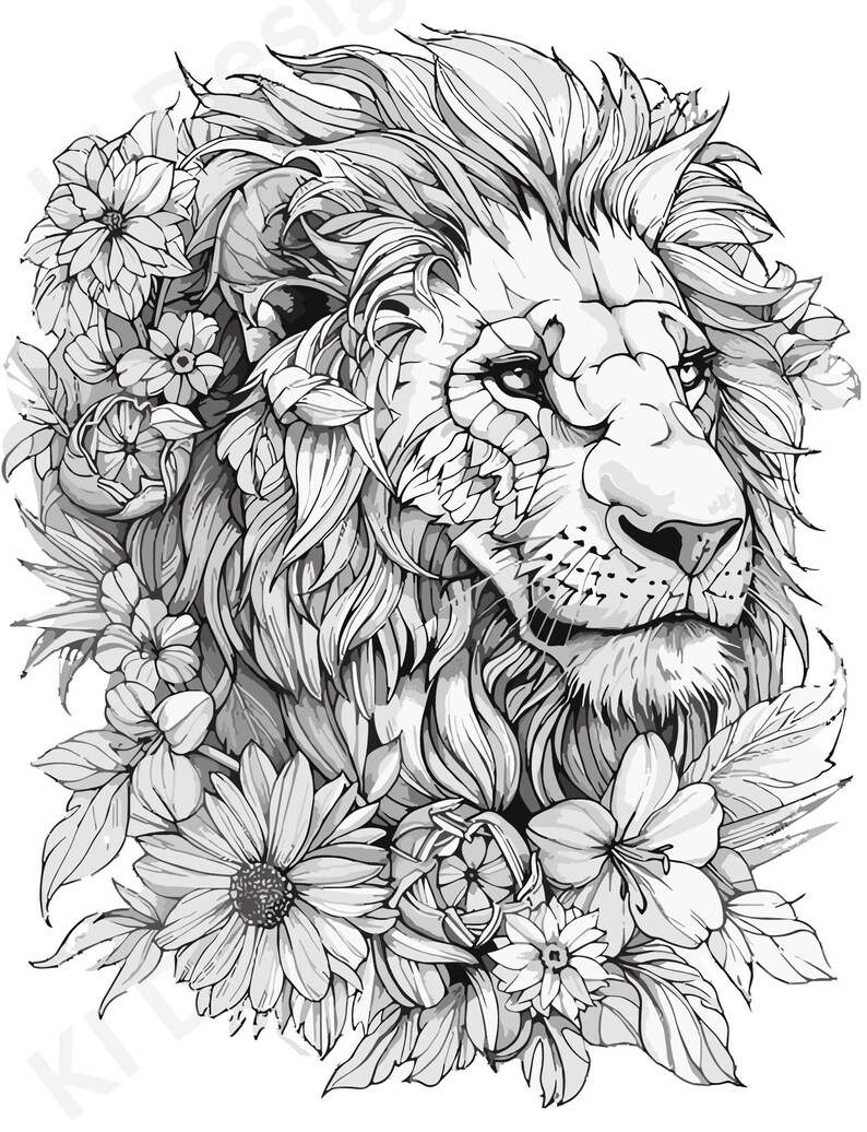 Stress Relief Coloring Pages for Adults, With Animals and Flowers ...