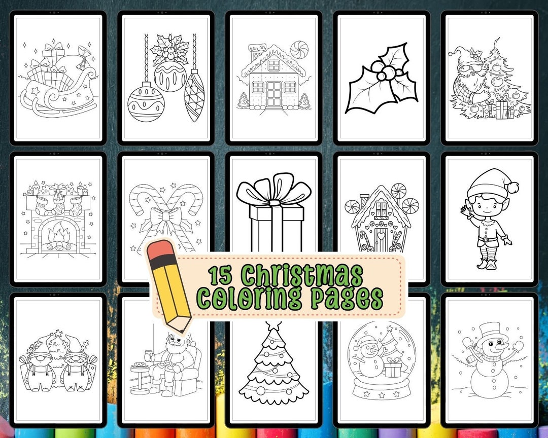 15 Pages: Christmas Digital Coloring Pages, Christmas Coloring Book ...